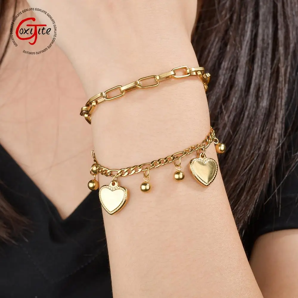 Goxijite Boy Girl Love Heart Cross Double Layer Bracelet For Women Stainless Steel Cute Charm ...
