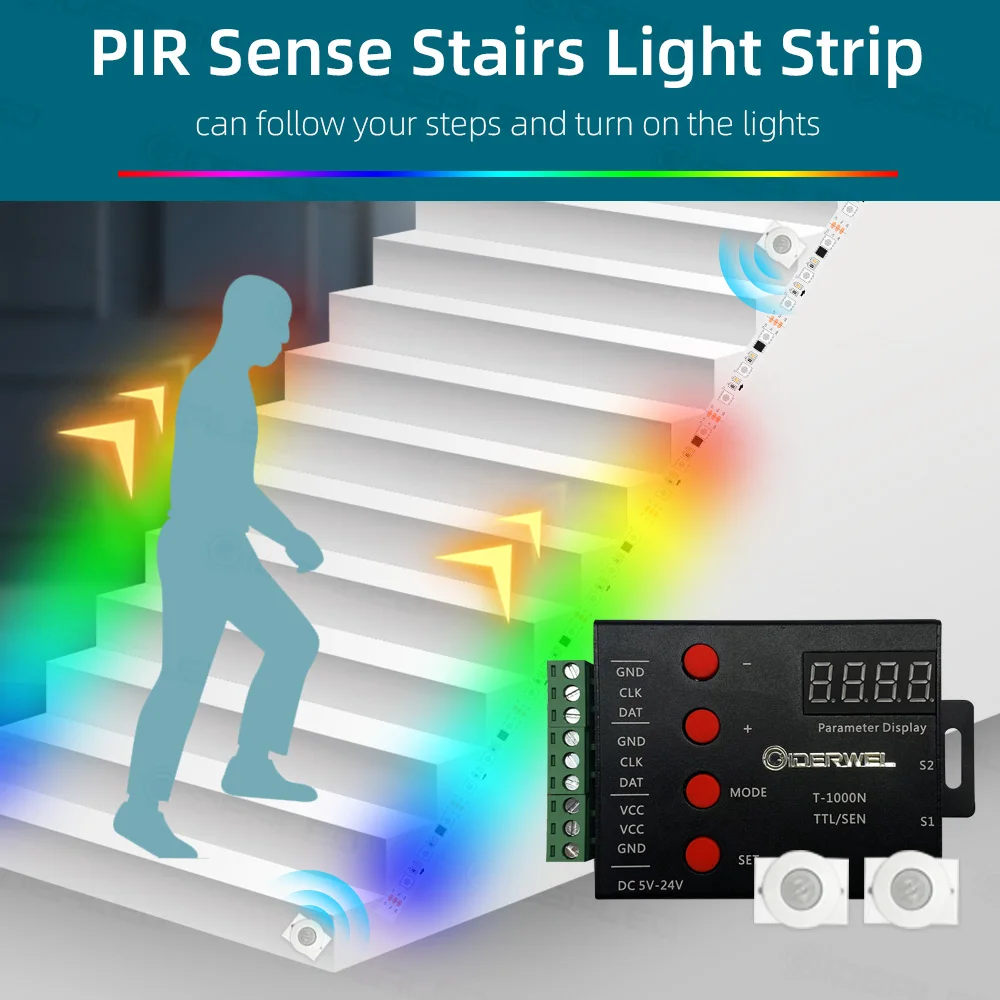 LED-Stair-Light-Strip-Controller-PIR-Motion-Sensor-Addressable-LED-RGB ...