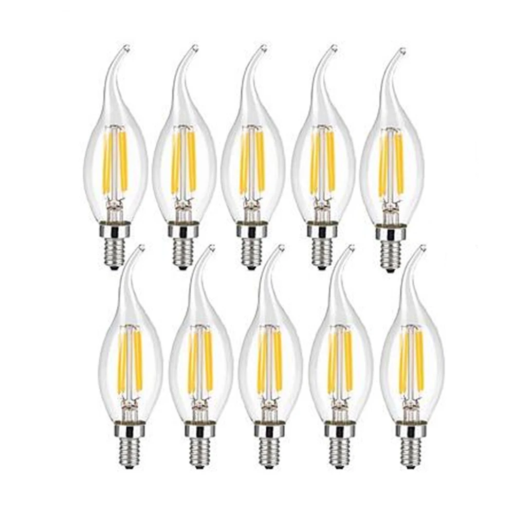10pcs LED Bulb E14 4W/6W Dimmable Edison Retro Filament Candle Light ...