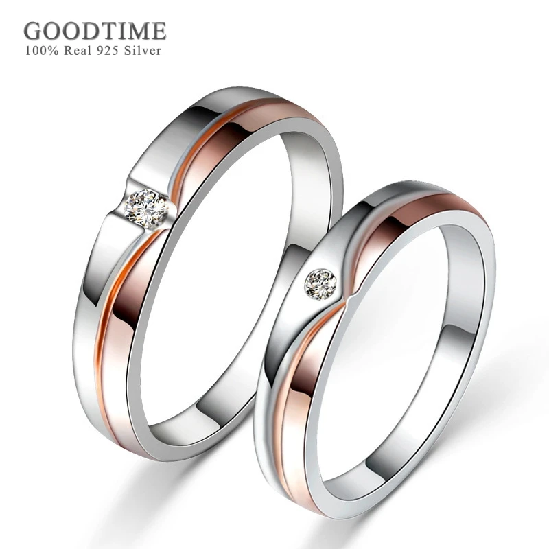 Romantic-Couple-Ring-100-Pure-925-Sterling-Silver-Ring-Zircon-Rose-Gold ...