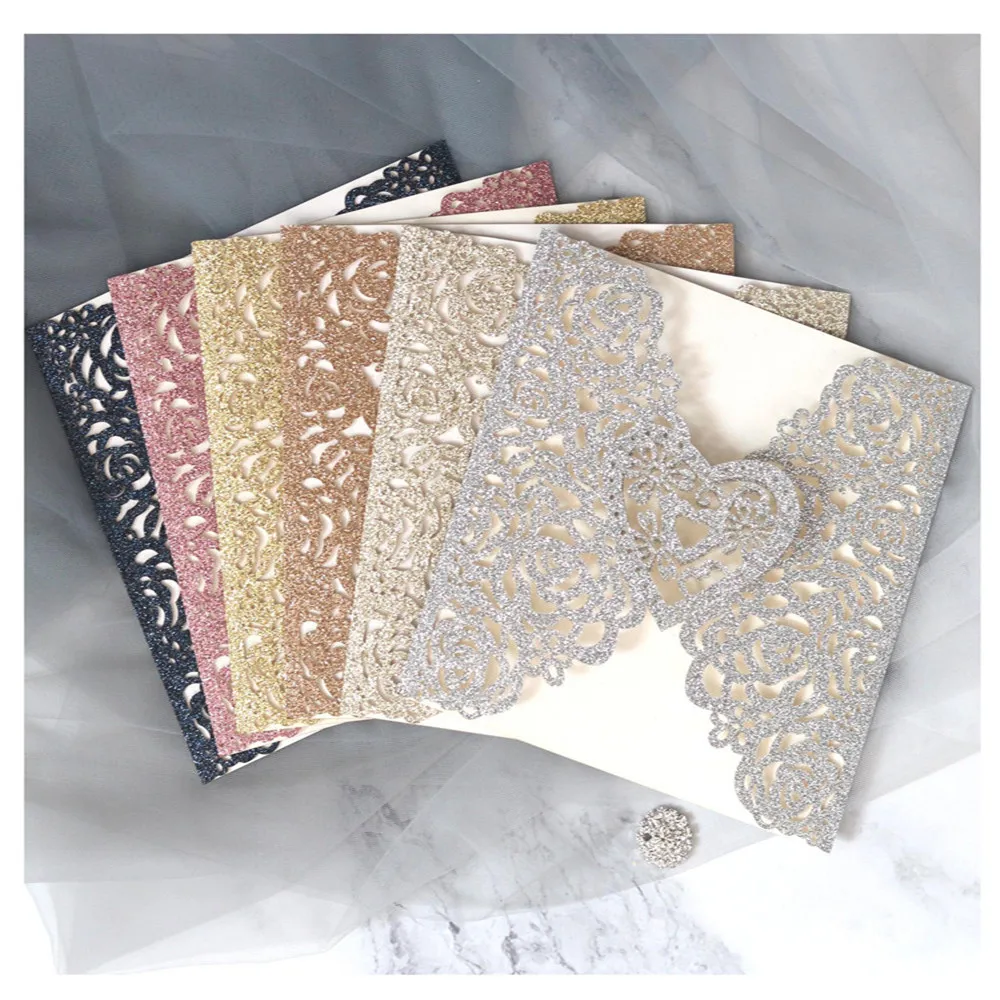 High-end Laser Cutting Invitations Custom Flash Gold Cover Diamond ...