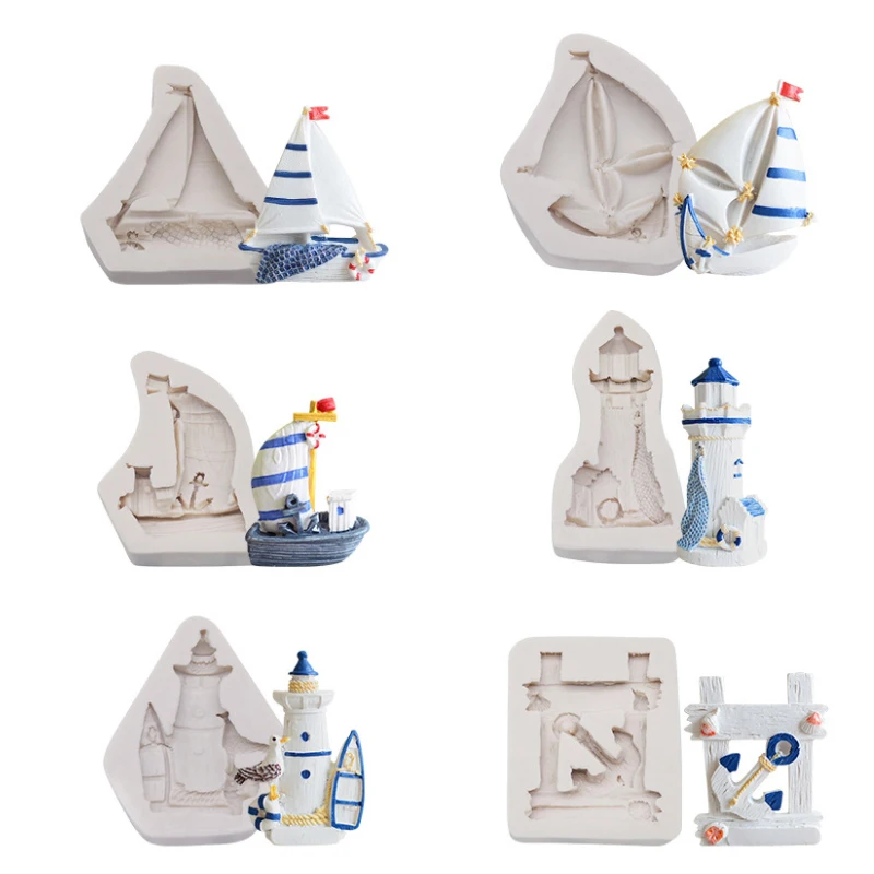 Molde de silicona con forma de ancla y velero, accesorio de resina para ...