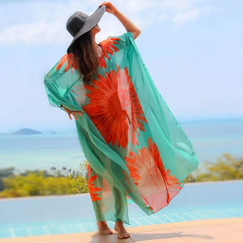 Chiffon Long Beach Cover up Women Dresses Robe de Plage Vestidos Playa ...