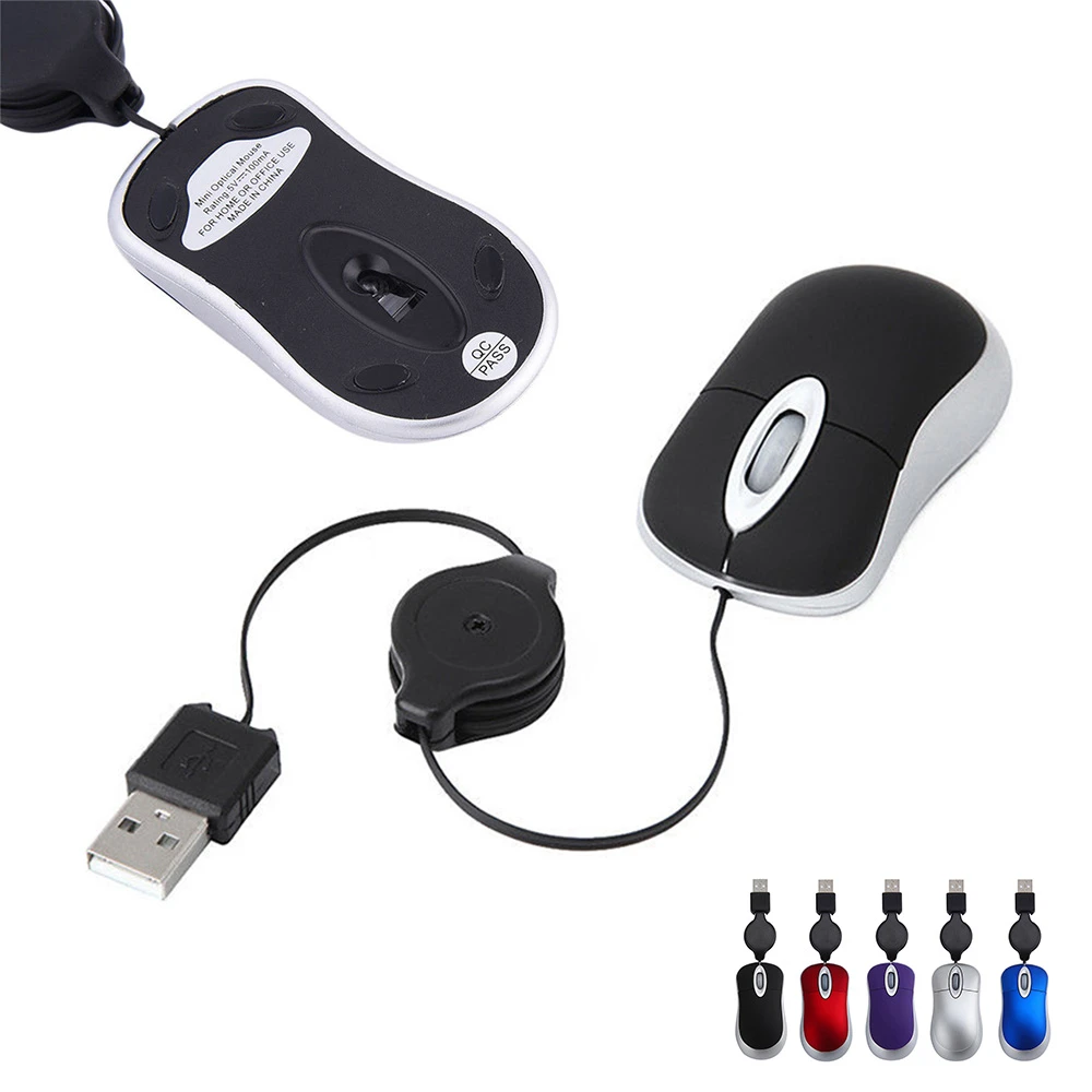 Mini Optical Mouse Retractable Cable | Mouse Laptop Retractable Wire ...