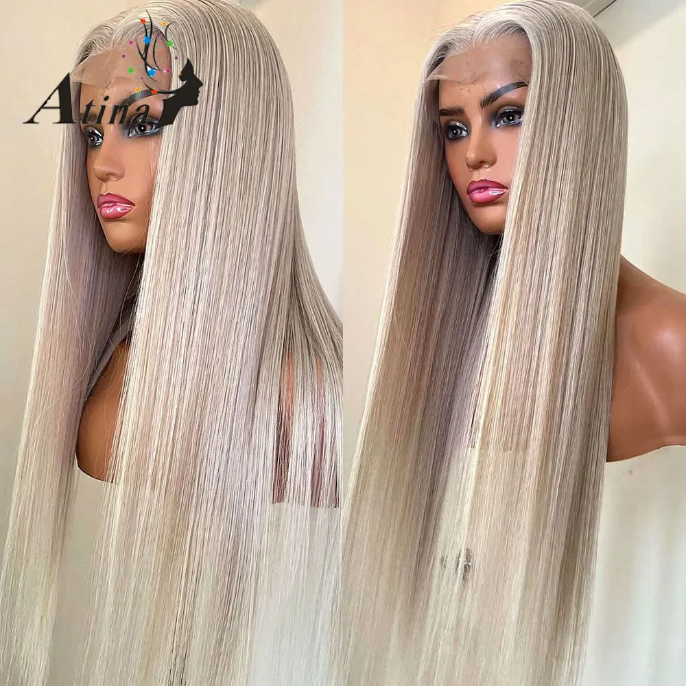40 Inch Human Hair Lace Frontal Wigs Pre Plucked Full 360 Front Ash ...