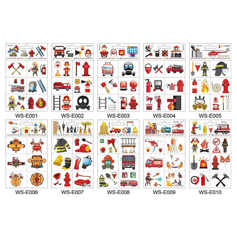 10pcs-set-Fireman-Fire-Truck-Tattoo-Stickers-Firefighter-Fire ...