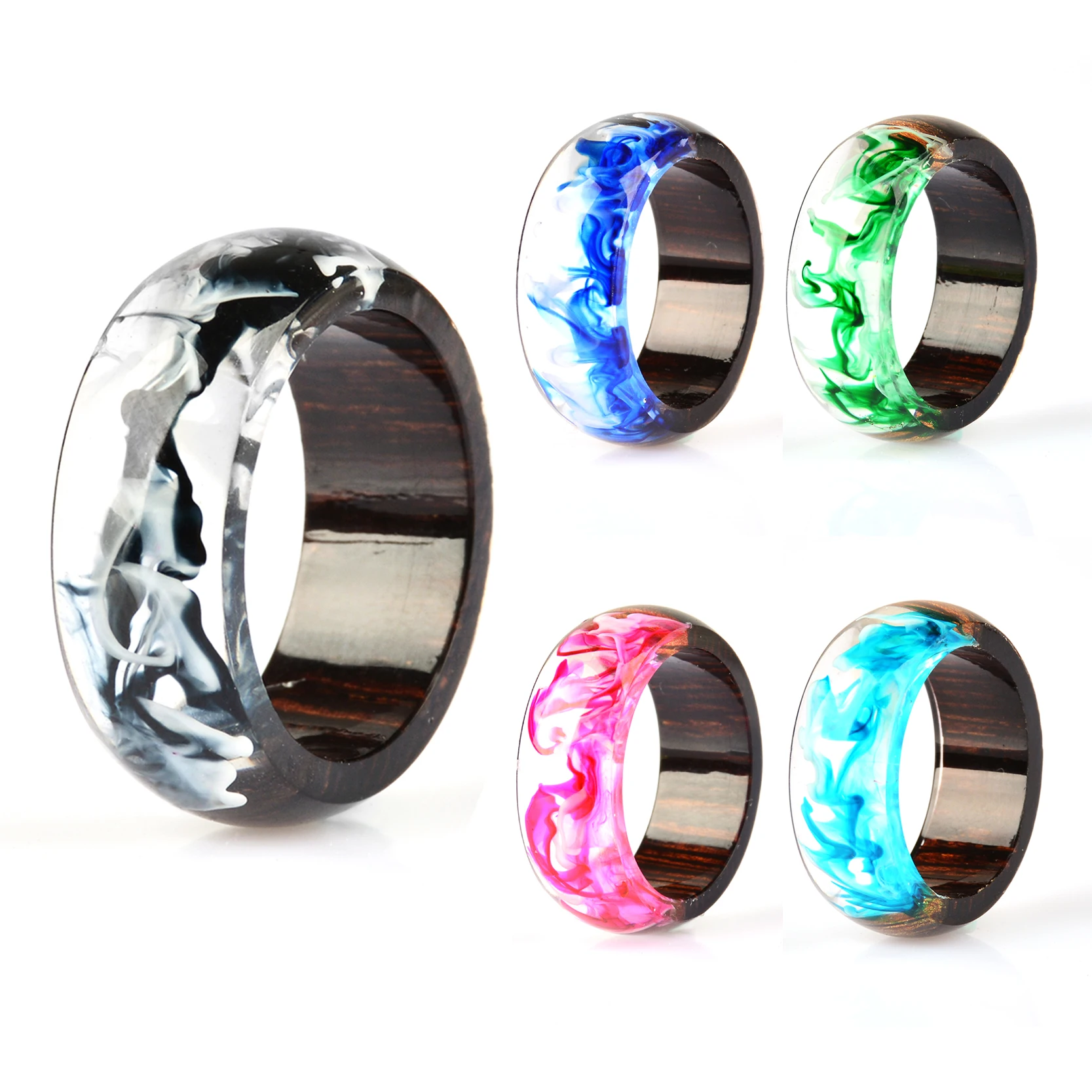 2020 New Hot Sale Unisex Charm Clear Wood Resin Ring Handmade 5 Colors ...