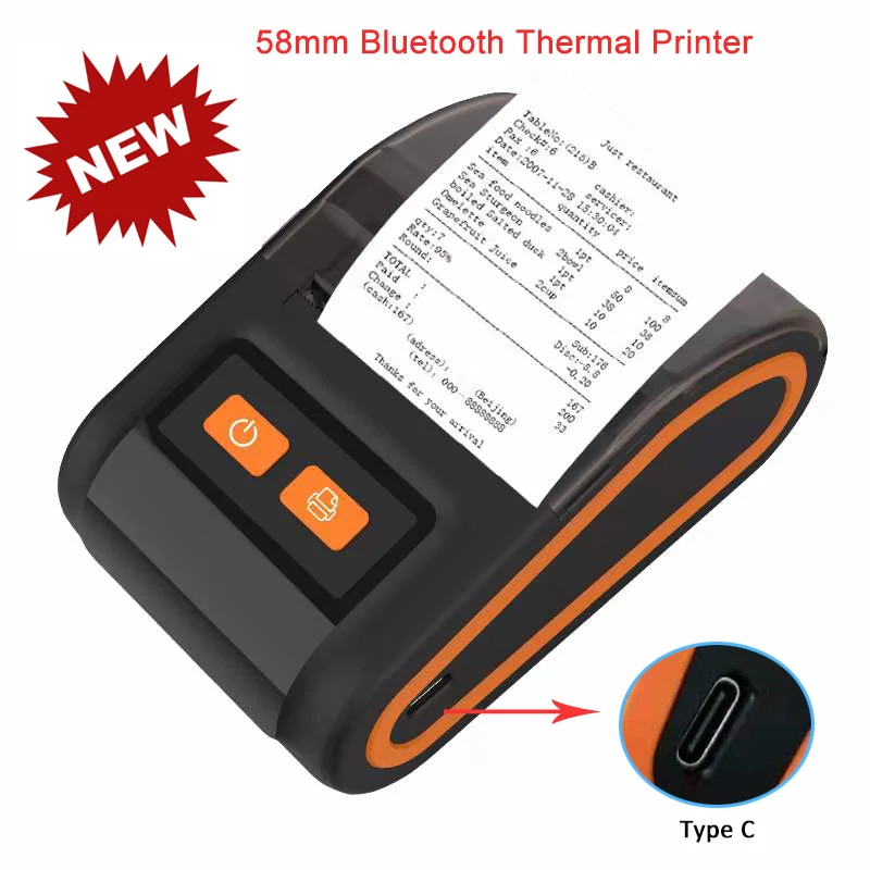 Portable Bill Bluetooth Thermal Label Printer for IOS Android Type C ...