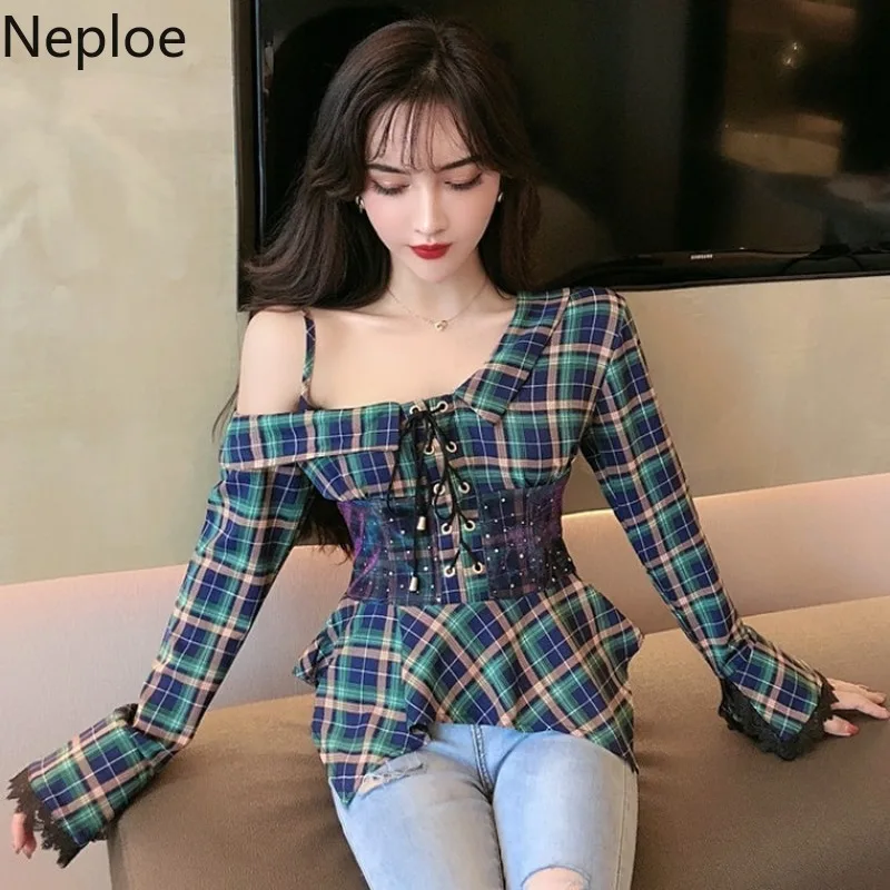 Neploe Sexy Strapless Shoulder Camis Blouse Women Slim Waist Lace Up ...