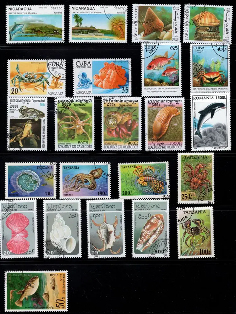 50pcs/lot Ocean Animals Stamp Topic All Different From Many Countries ...