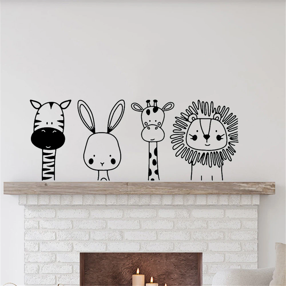 Cartoon Zebra Rabbit Giraffe Lion Wall Sticker Animal Wall Decal For ...