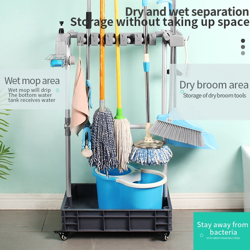 The new caster base integrated aluminum alloy mop rack, tool storage ...