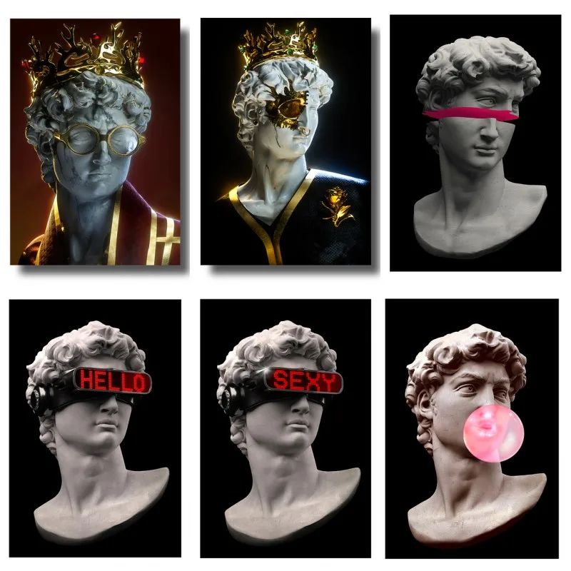 Modern-Black-Background-Vaporwave-Sculpture-of-David-Posters-Prints ...