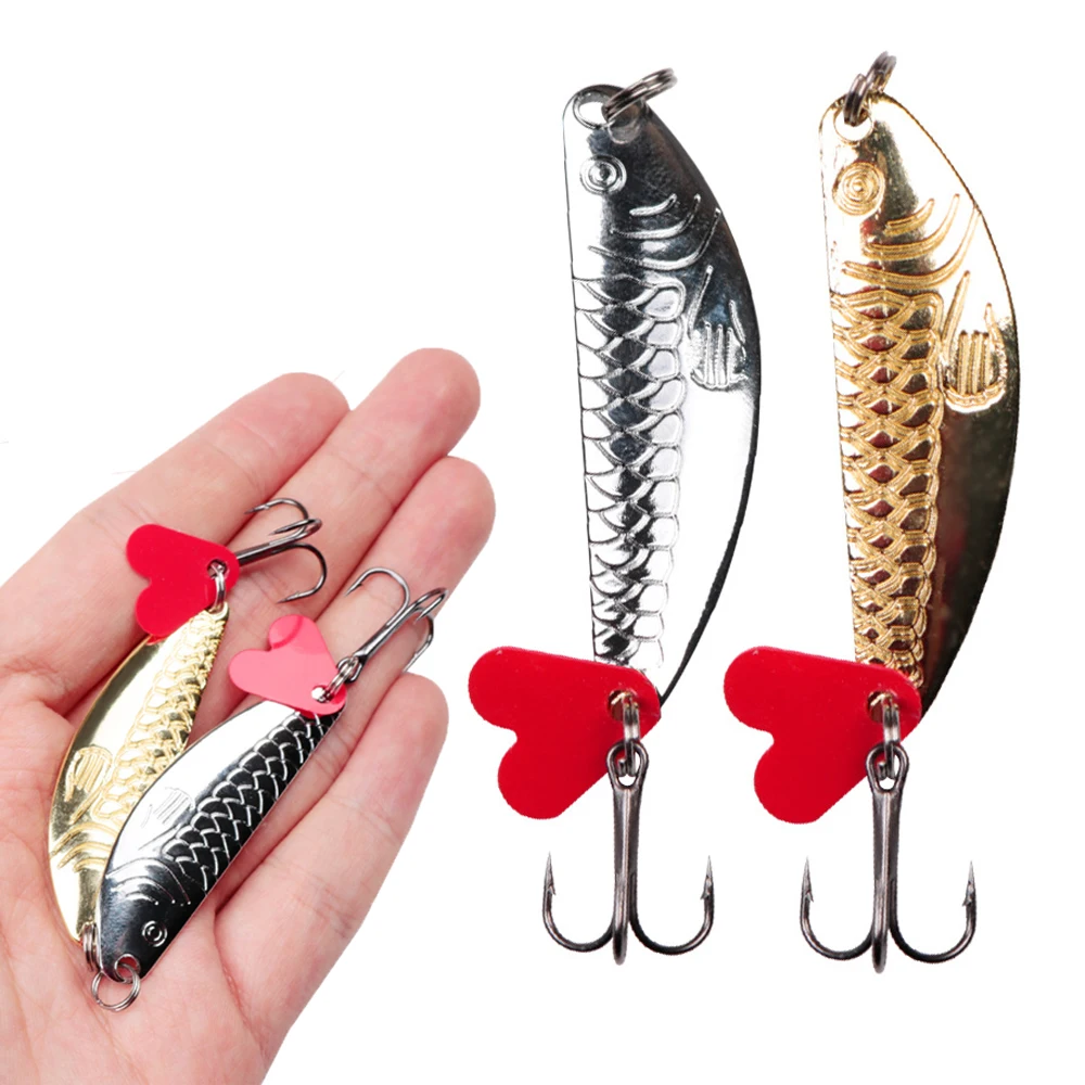 Metal Trout Fish shape Spoon Fishing Lures With red hearts 7G Pesca ...