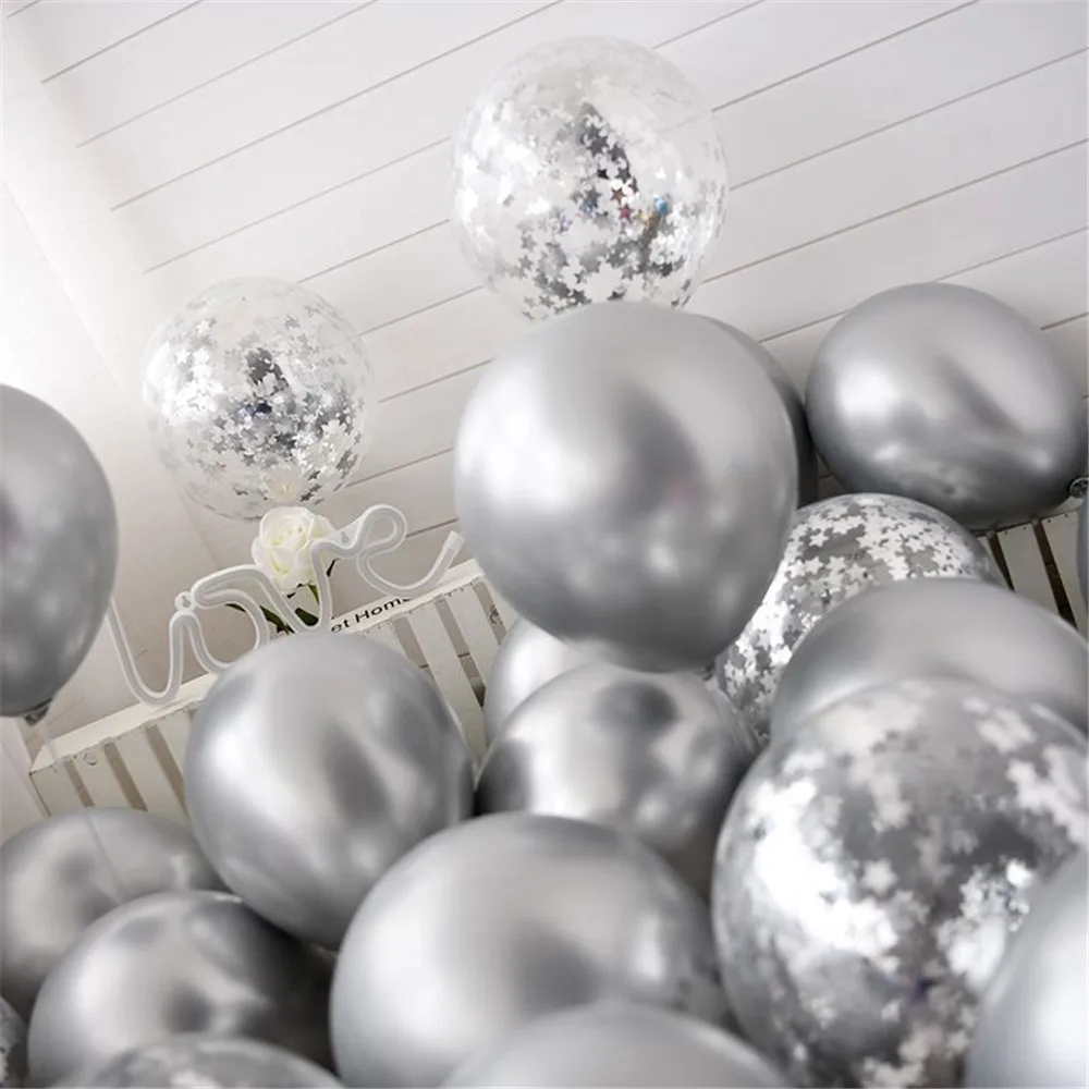 BALLON DECORATIF,set 3--Ballons avec confettis en Latex chromé, 30 ...
