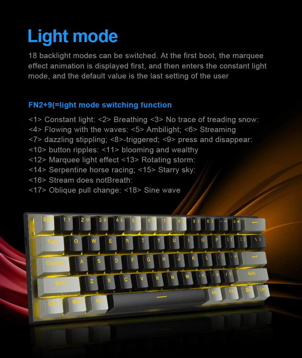 EYOOSO Z11 61 Keys Wired Mechanical Gaming Keyboard with Solid Backlit ...