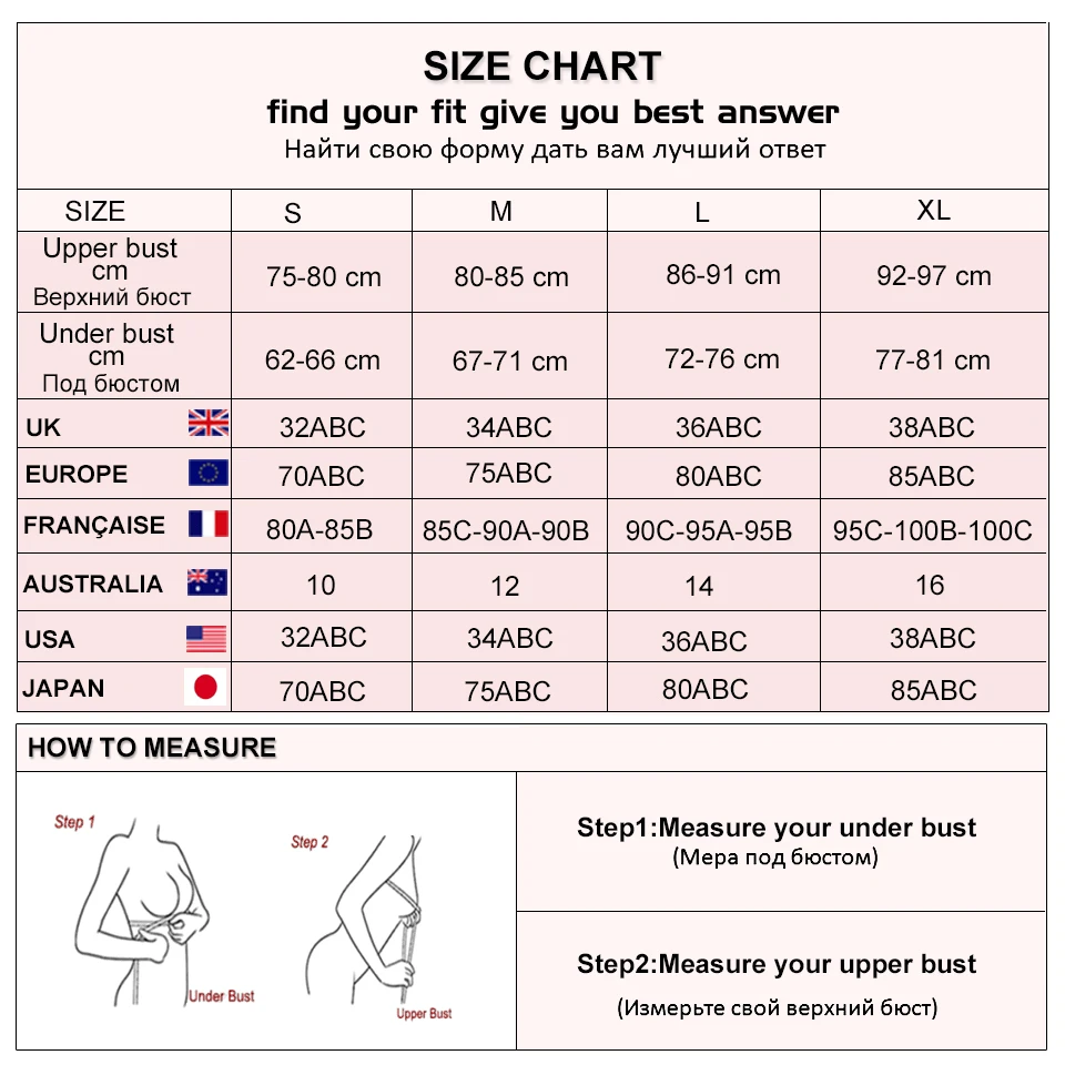 Large Bra Sizes Chart