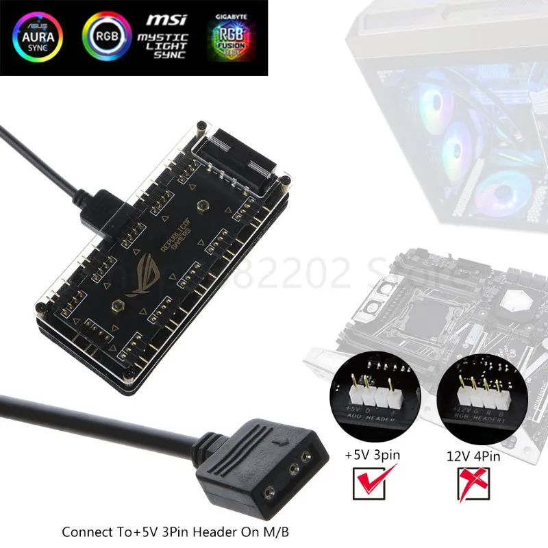 OOTDTY Cable de extensión para GIGABYTE MSI A SUS ASRock LED, 3 pines ...