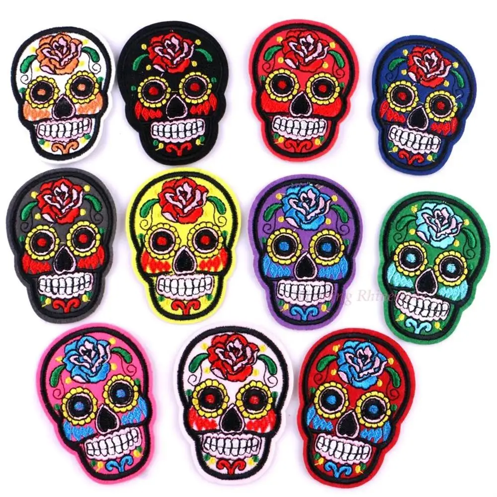 Skull Patches Skeleton Embroidered Patches Iron On Fabric Badges Sew On ...