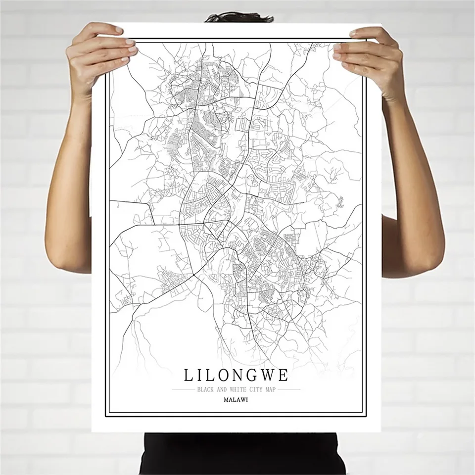 Art & Collectibles Prints BLANTYRE Malawi map poster black white ...