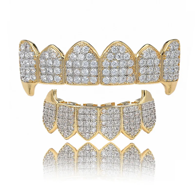 Colmillos de circonia cúbica, dientes Grillz, boca Dental, rapero Punk ...