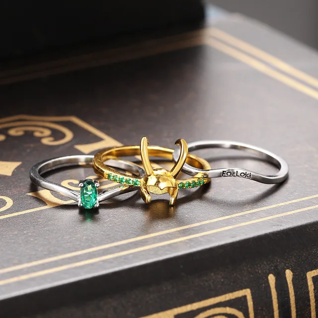 Loki Ring Sets For Women Superhero Thor Green Crystal Matching Crown ...