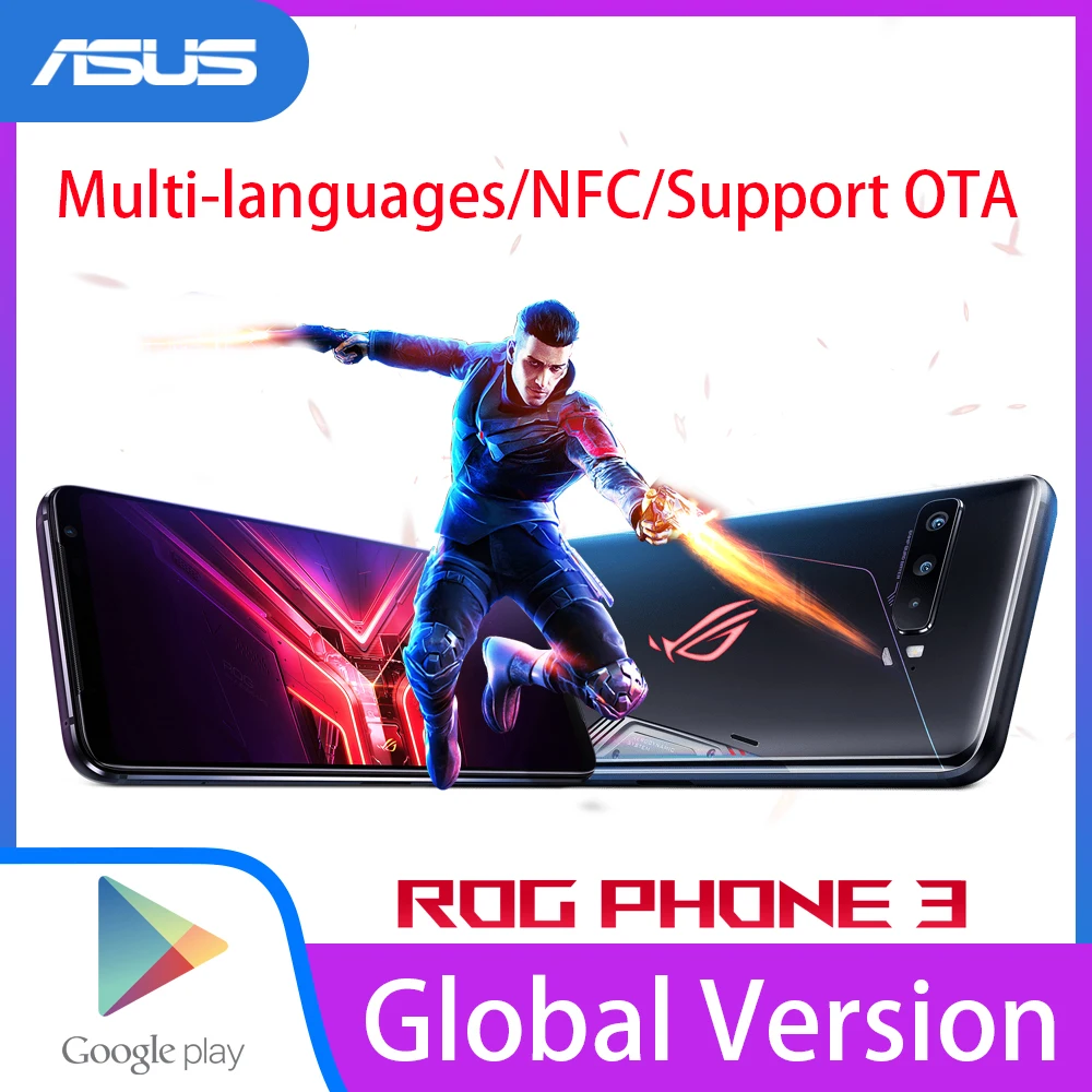 Versão global asus rog phone 3 5g smartphone 512gb 12gb snapdragon 865 + 6.59 "64mp 6000mah nfc ...