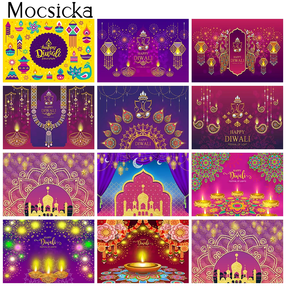 Diwali-Festival-Photography-Backdrop-Candle-Fireworks-Mural-India ...