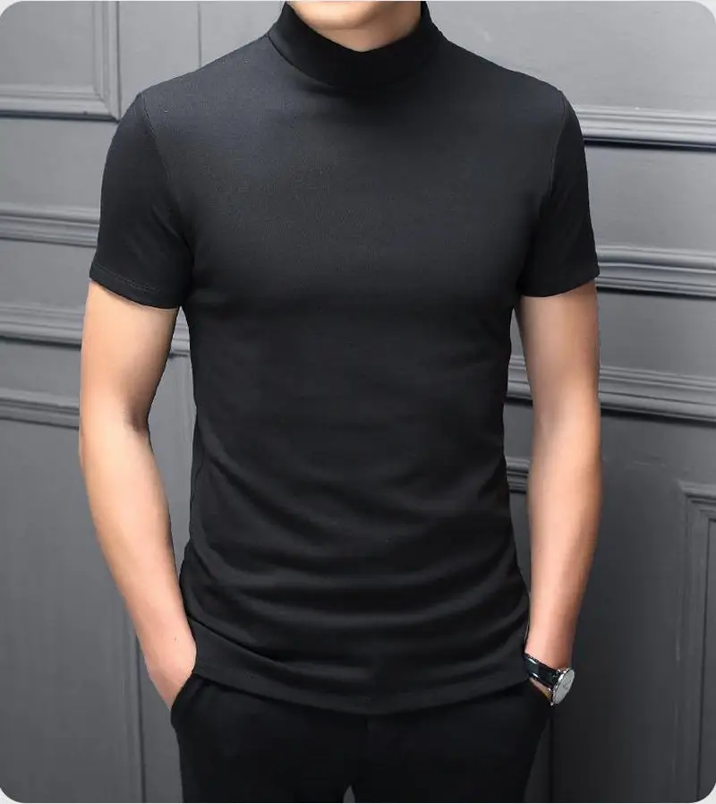 Spring-And-Summer-Men-Half-high-Collar-Mercerized-Cotton-Short-Sleeve ...