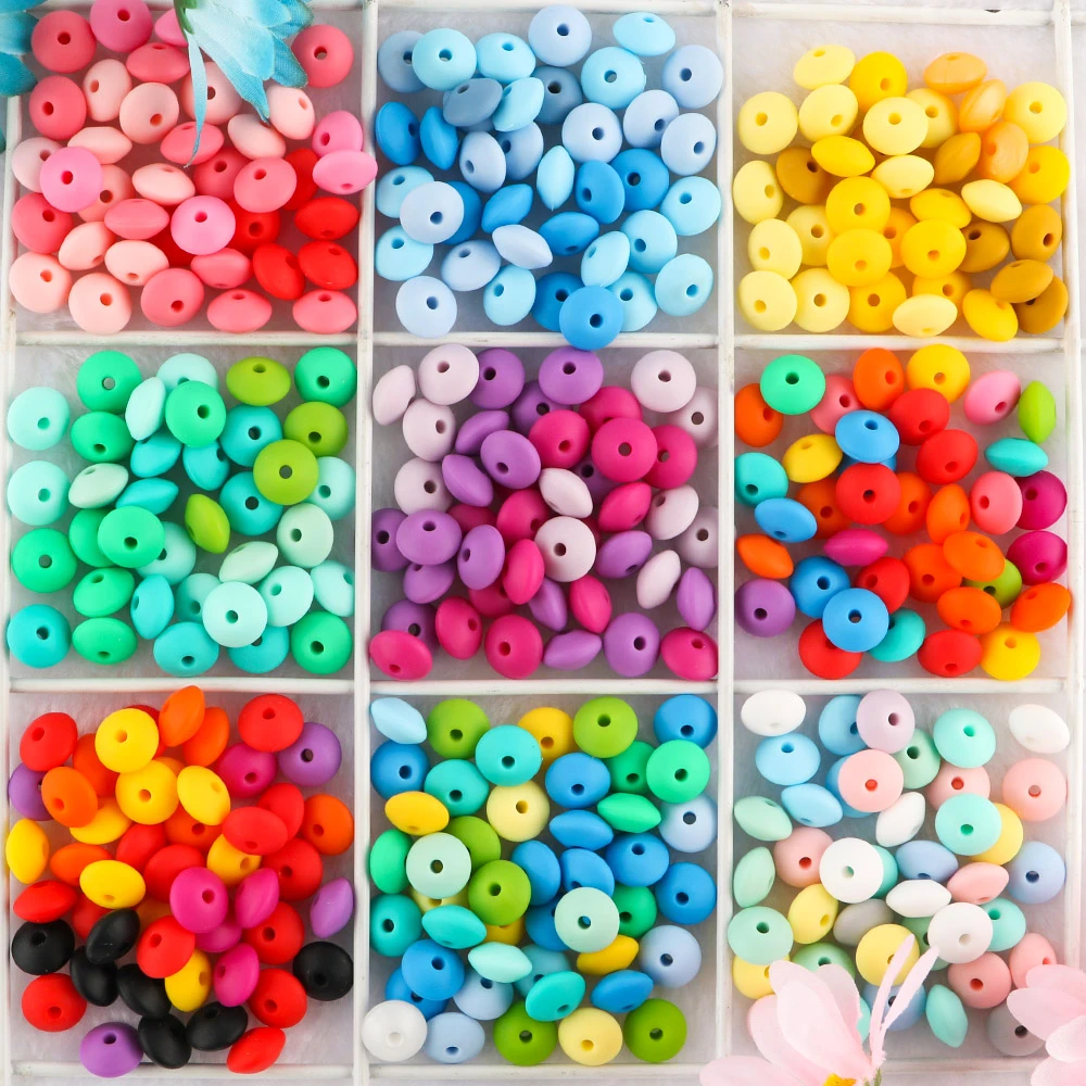 Kovict 50pcs Baby Teething Toys Pearl Silicone Beads Lentil 12mm Baby ...