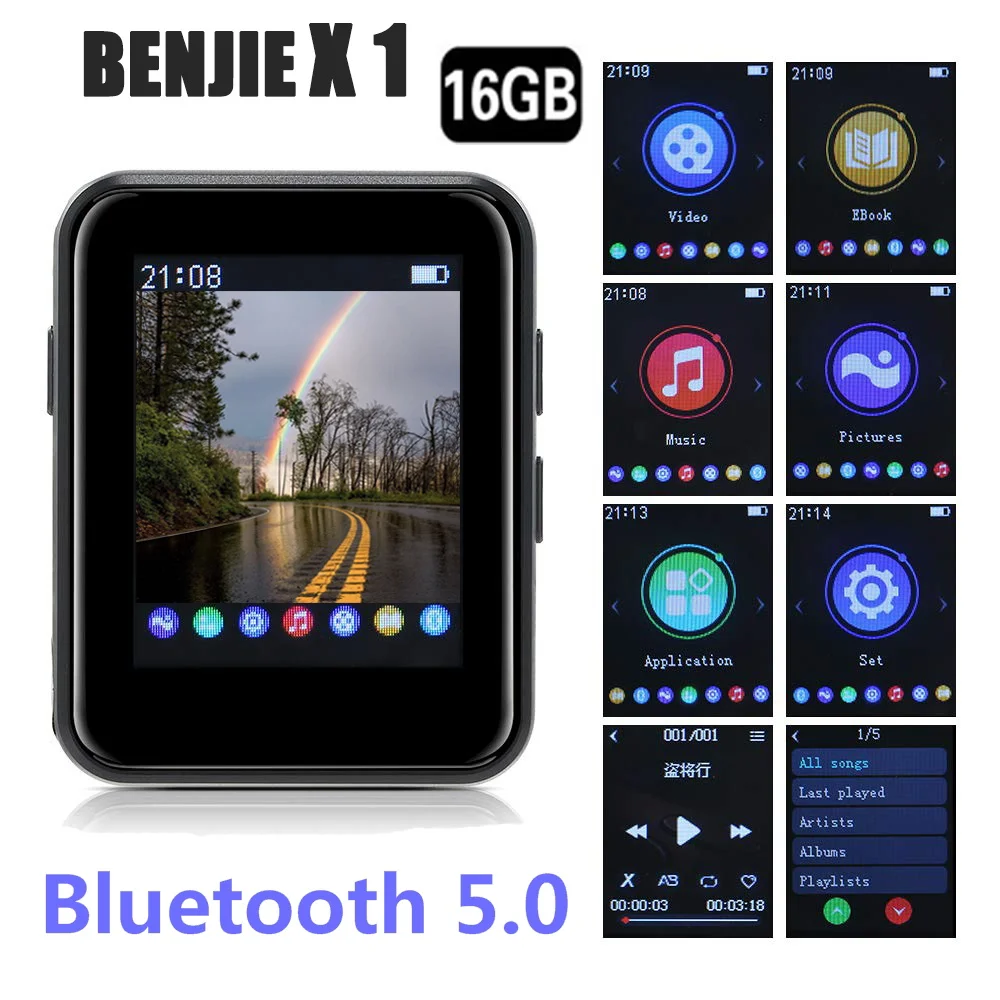 BENJIE X1 Bluetooth5.0 MP4 Player 16GB with 1.8 inch Full Touch Screen ...
