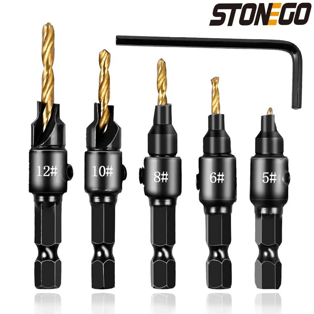 STONEGO 5Pcs/Set Countersink Drill Bit Set Chamfered Adjustable ...