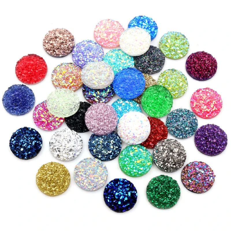 Fashion 40pcs 8mm 10mm 12mm Mix Colors Druzy Natural Stone Convex Flat ...