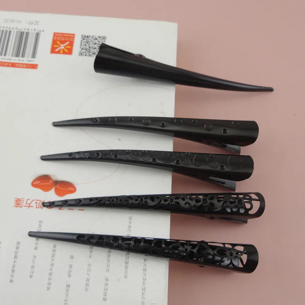 13-0cm-Black-plain-metal-beak-clips-for-womens-filigree-flower-large ...