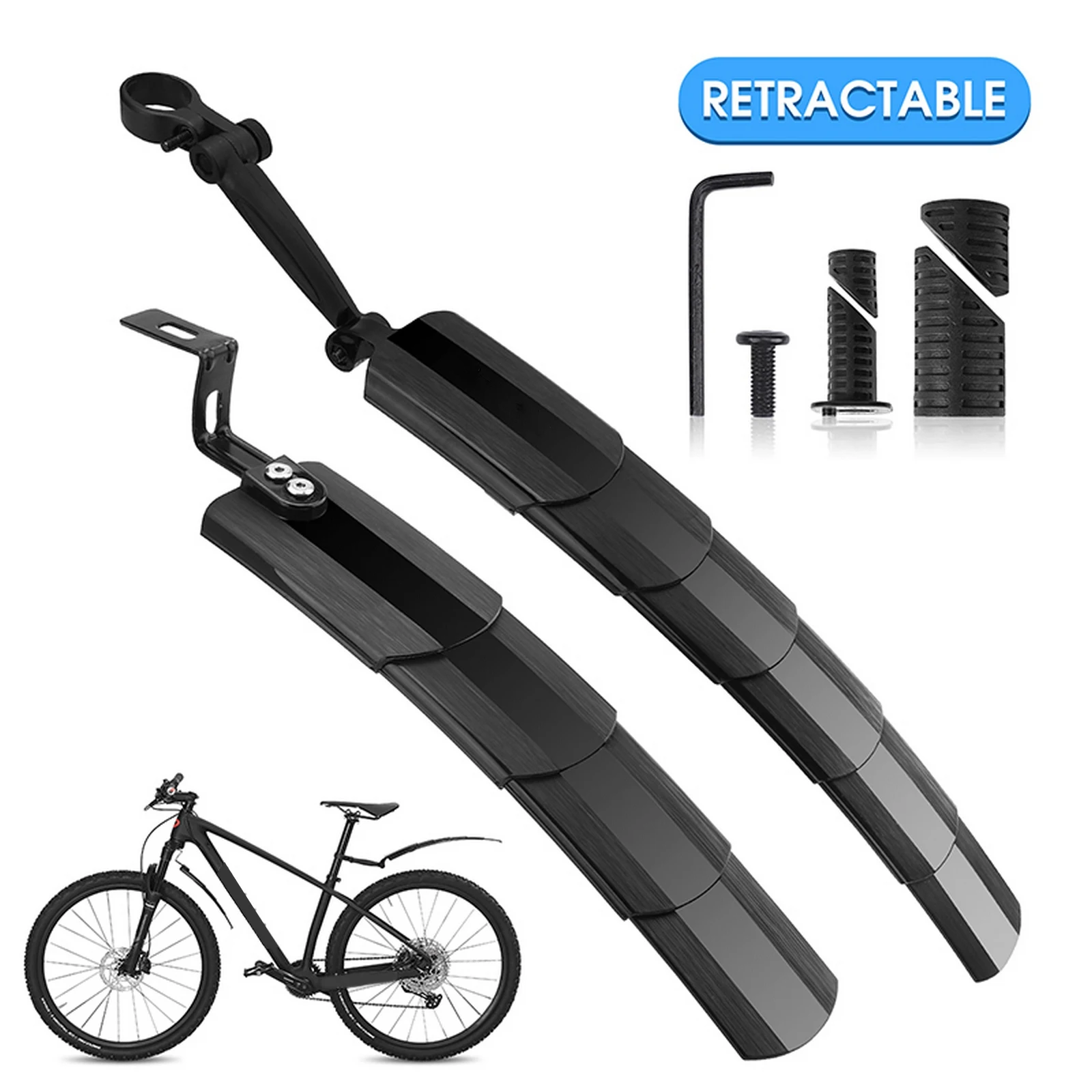 자전거 텔레스코픽 머드 가드 펜더 초경량 접이식 자전거 펜더 키트 Mtb 도로 자전거 머드 가드 용 조정 가능한 전면 리어 펜더
