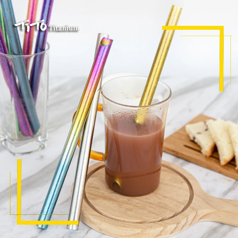 Tito 12mm Milk Tea Pure Titanium Straws Portable Non-stainless Steel ...