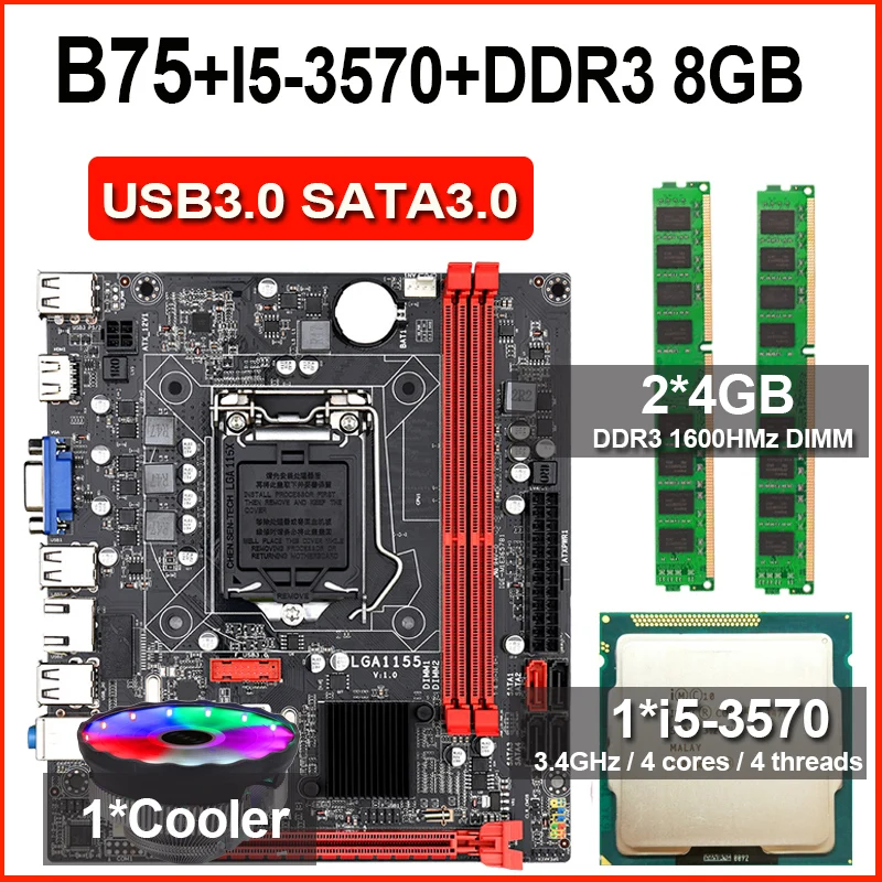 Conjunto de placa base LGA1155 B75 con Intel Core I5 3570, 2 unidades x 4GB = 8GB, 1600MHz, DDR3 ...