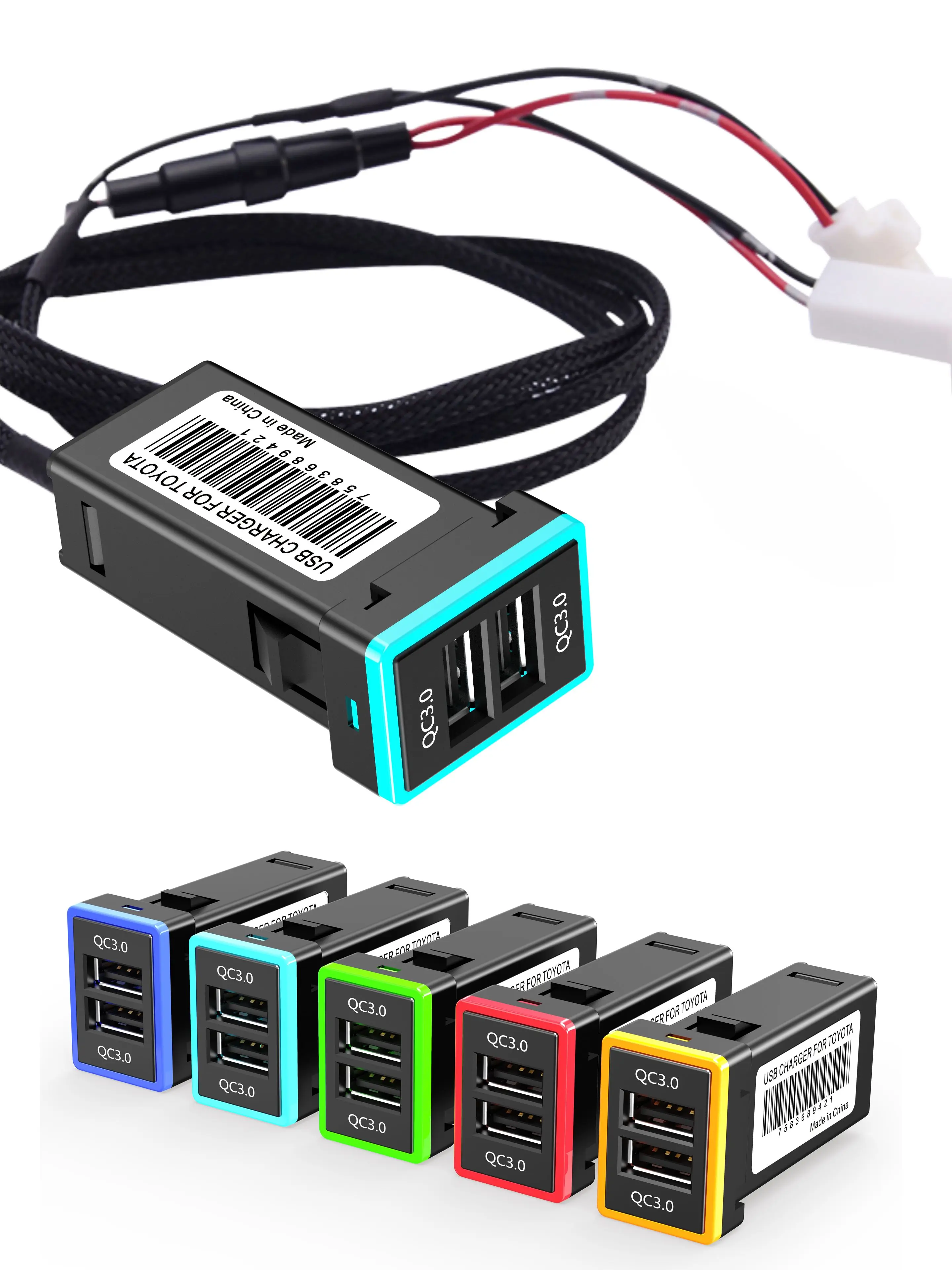 Car Charger Socket Quick Charge With Qc3.0 Usb 2port Multi-colored Led ...