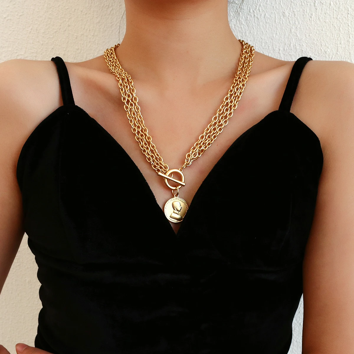 AENSOA collar de cadena de varias capas para mujer, colgante largo de ...