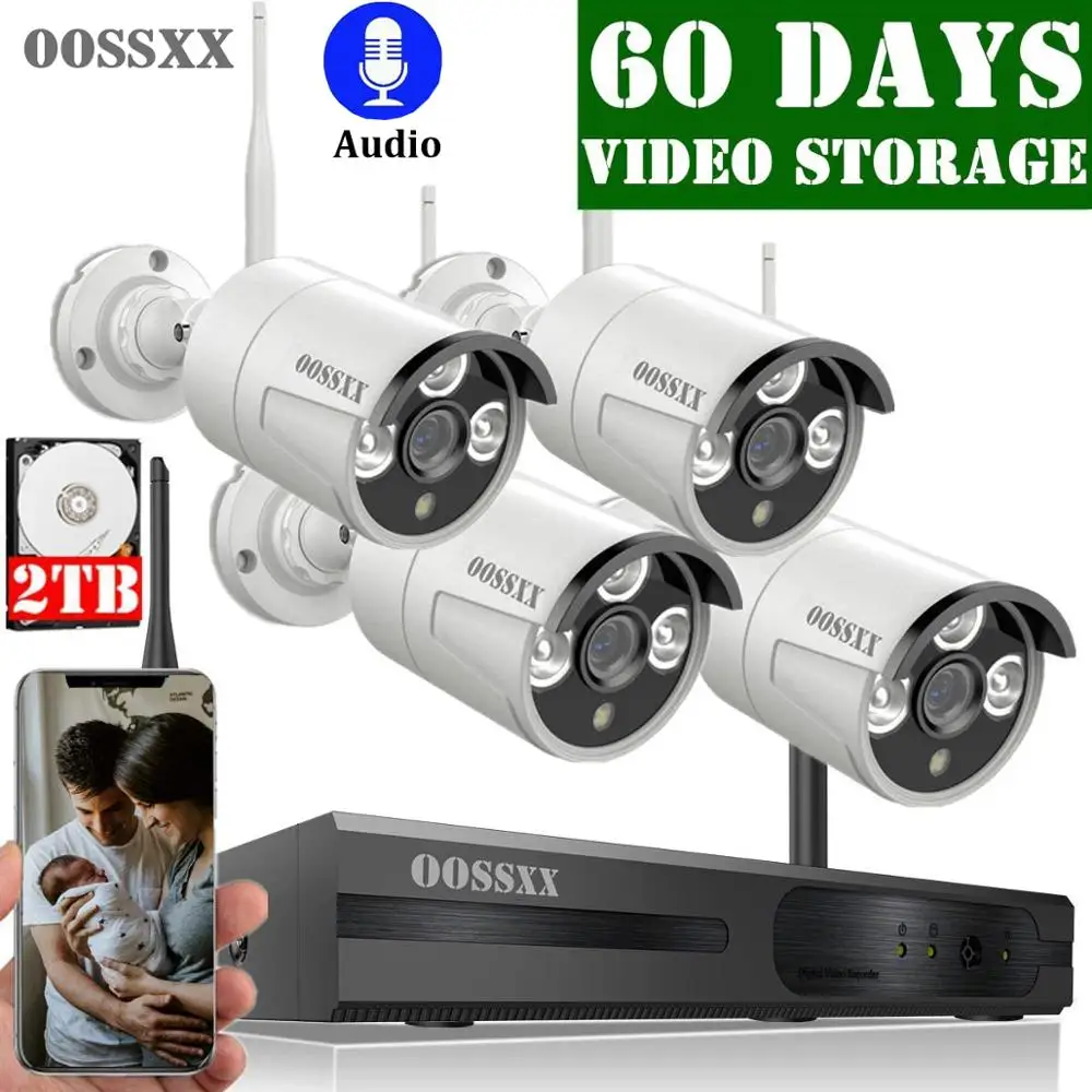 OOSSXX 8CH Wireless CCTV System 1080P 4pcs 2MP NVR wifi Outdoor CCTV ...