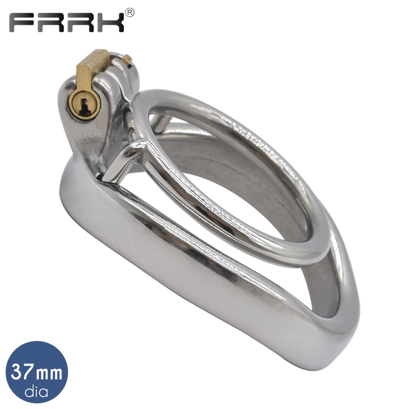FRRK Double Penis Rings Cock Lock Male Chastity Cage Stainless Steel Bondage Device Restraint ...