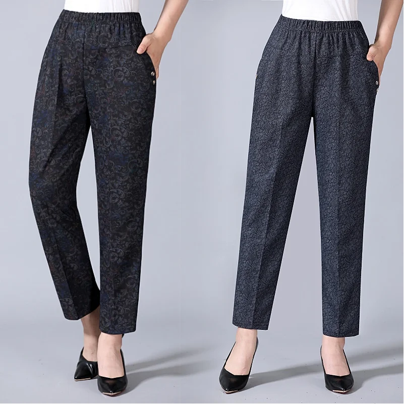 Aged-Womens-Spring-Pants-Woman-High-Waist-Casual-Straight-Printing ...