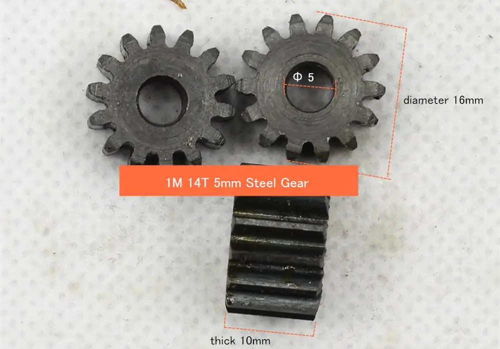 1 Module spur gear 1M 14T hole diameter 5mm Steel Gear For Motor shaft