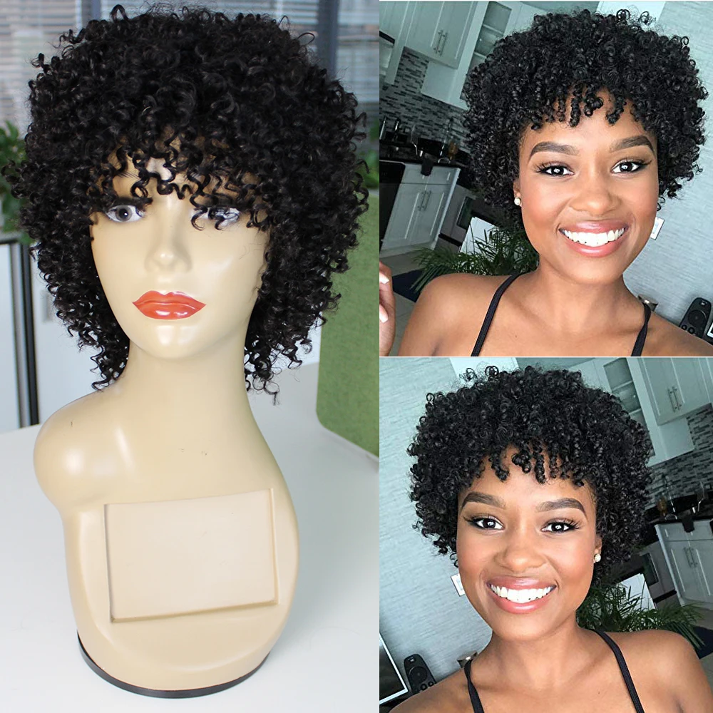 Full Machine Short Curly Wig | Short Pixie Human Hair Wigs | Short ...