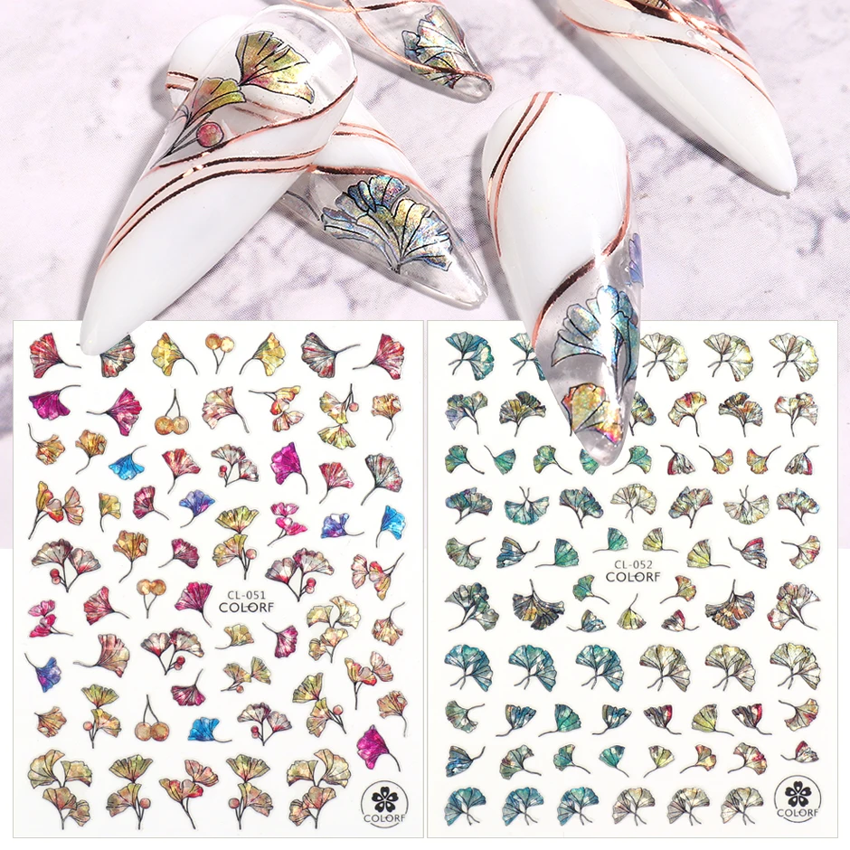 3D-Laser-Leaf-Press-on-Nails-Gingko-Clover-Petals-Nail-Sticker-Decals ...
