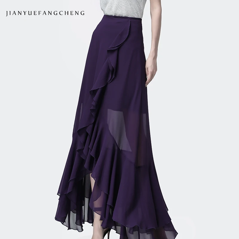 Floor-Length-Womens-Summer-Chiffon-Maxi-Skirt-High-Waist-A-Line-Slim ...