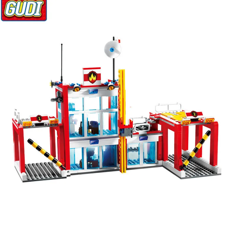 GUDI-City-Fire-Station-Blocks-874pcs-Bricks-Helicopter-Fire-Truck ...