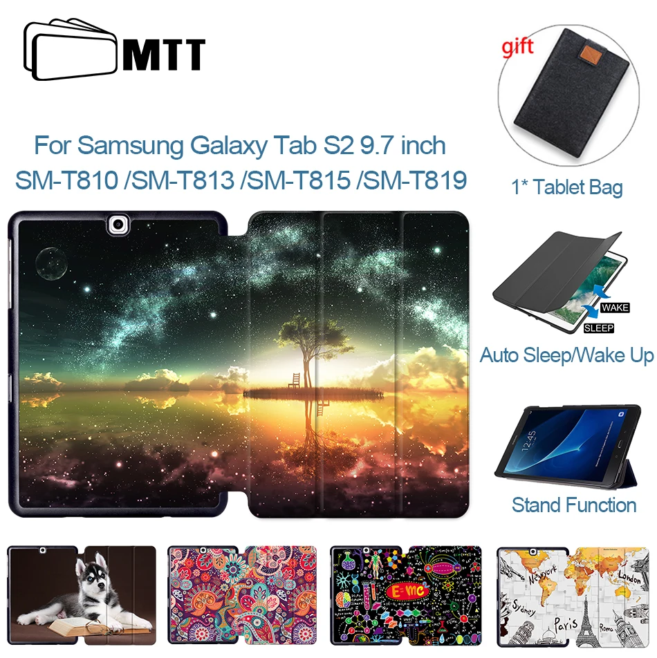 MTT Funda de cuero PU para Samsung Galaxy Tab S2, 9,7 pulgadas, con tapa triple, soporte ...