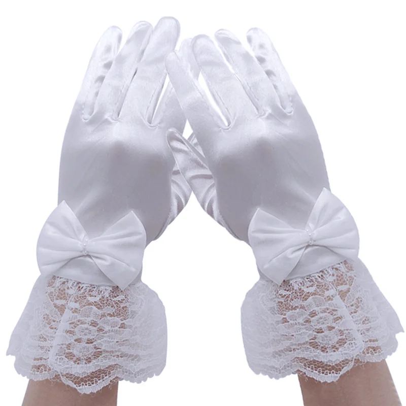 Lovely Elastic Girl Etiquette Performance Lace Wrist Gloves Satin ...