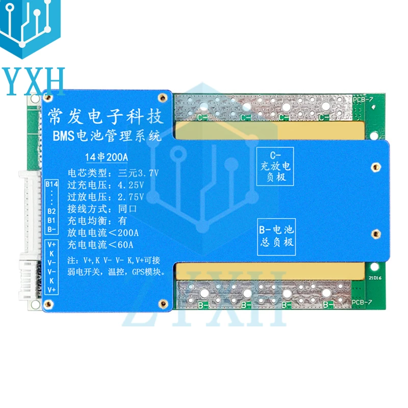 BMS 14S 100A 150A 200A 52V 18650 리튬 배터리 팩 밸런서 충전 보드, 온도 제어 자동차 단락 보호 ...